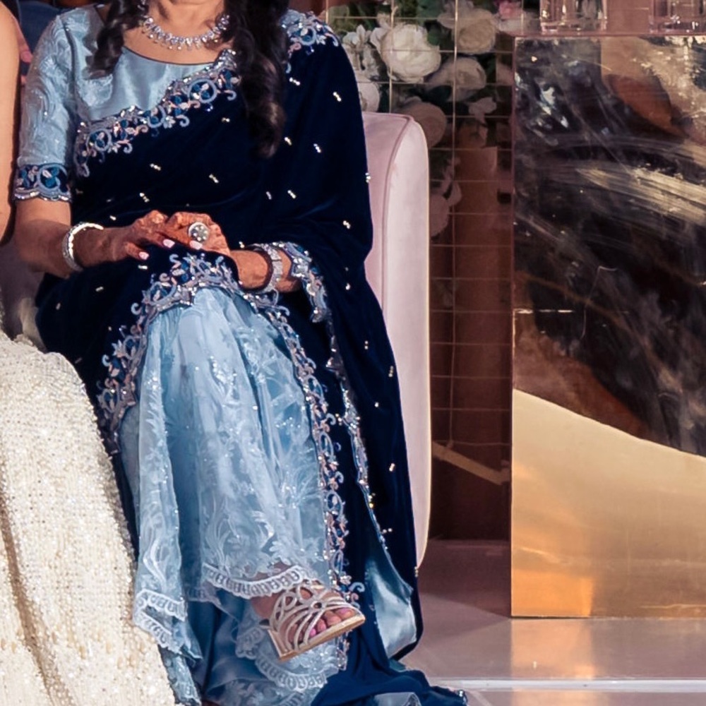 Pure Velvet Navy Blue/Sky Blue Saree - Gem